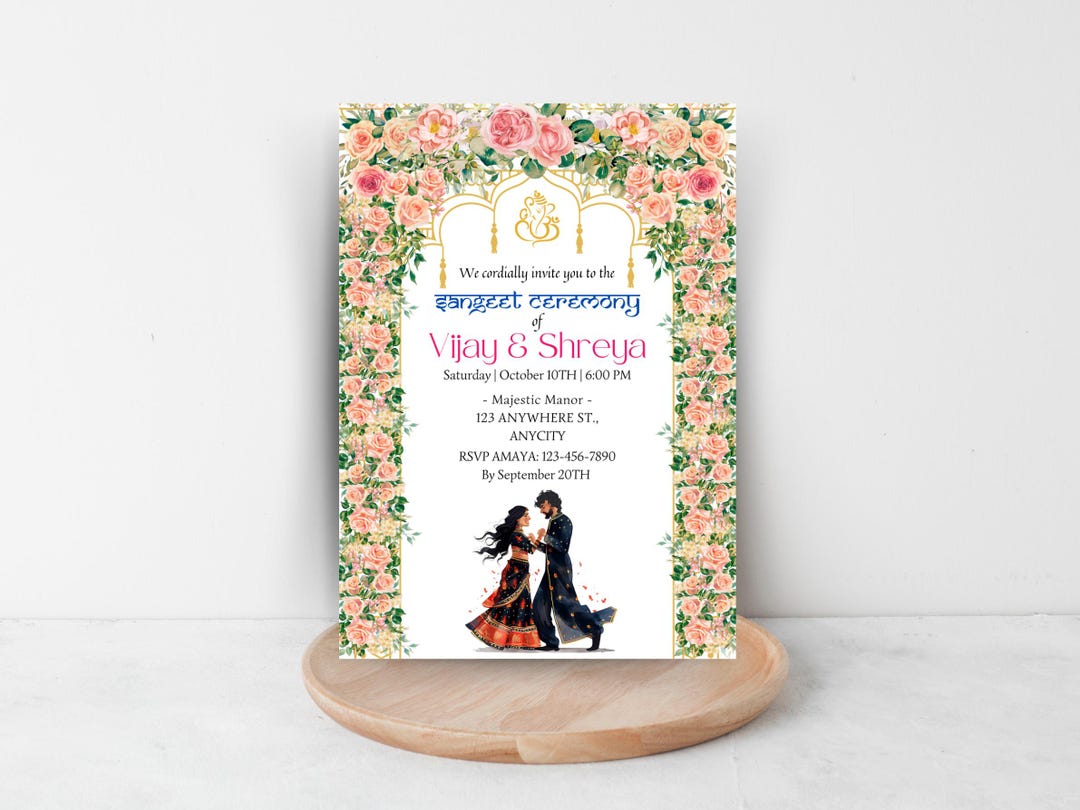 Indian Sangeet Ceremony Invite | Floral Sangeet Invite | Sangeet ...
