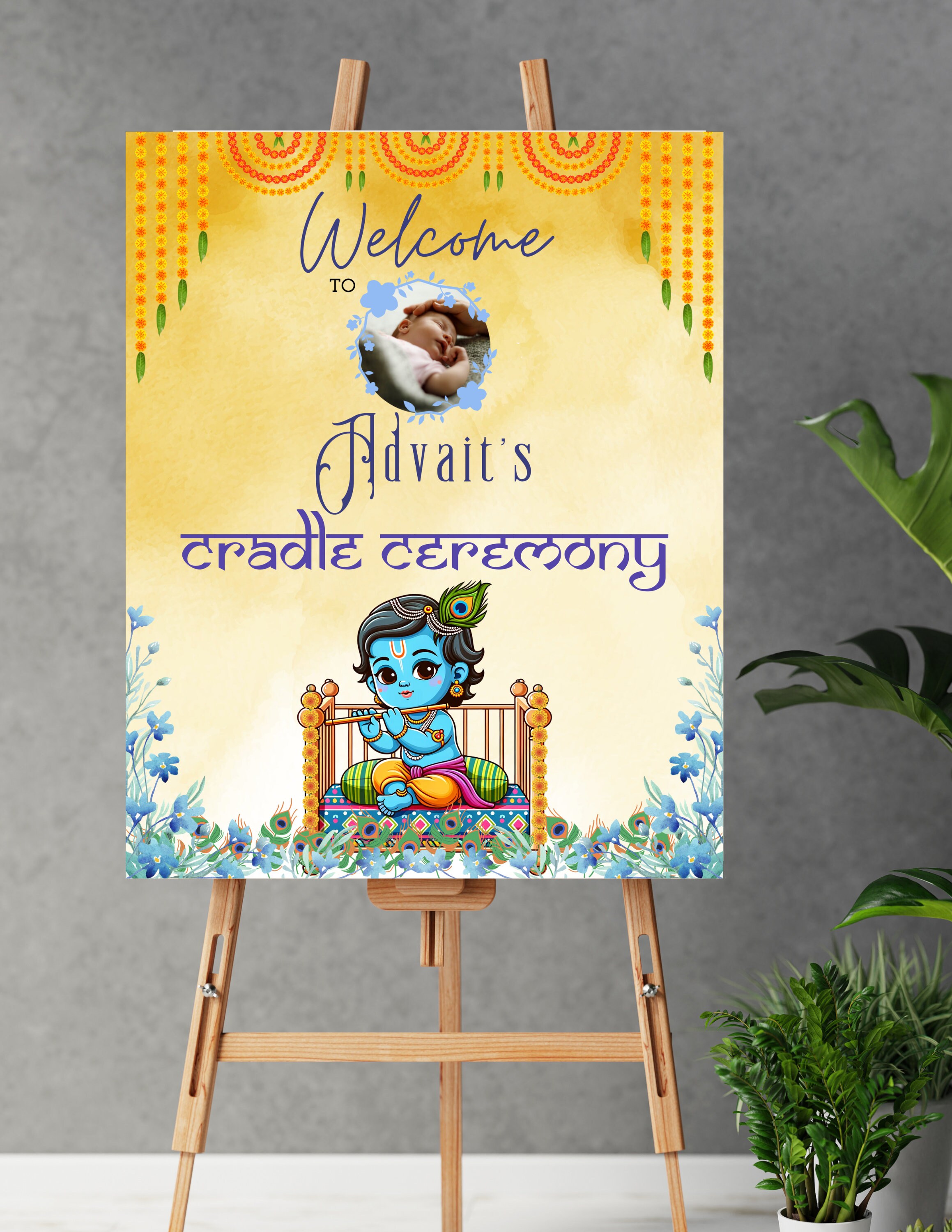 Editable Krishna Indian Cradle Ceremony Welcome Sign, Namkaran Ceremony ...