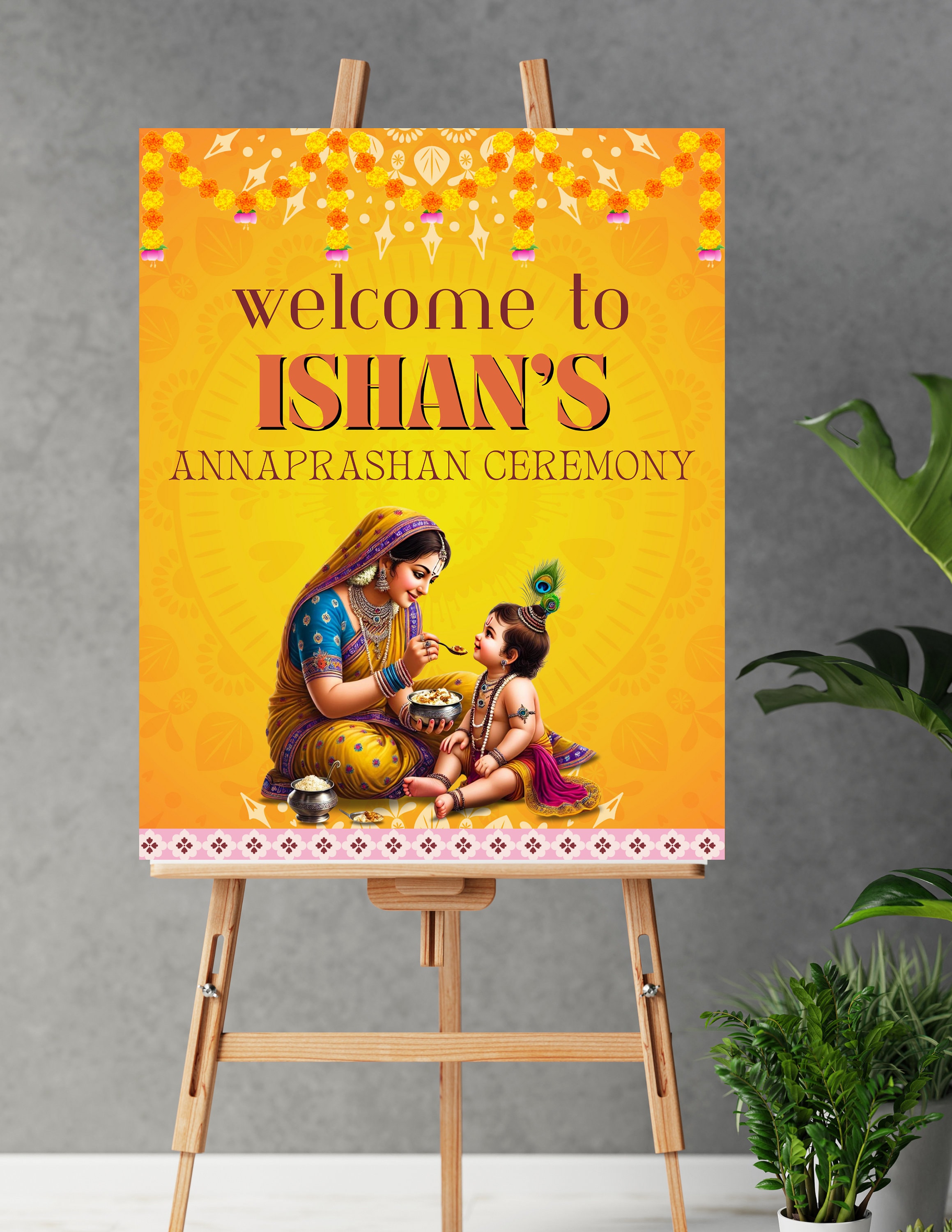 First Rice Ceremony Annaprashan Welcome Sign, Baby Krishna Annaprasana ...