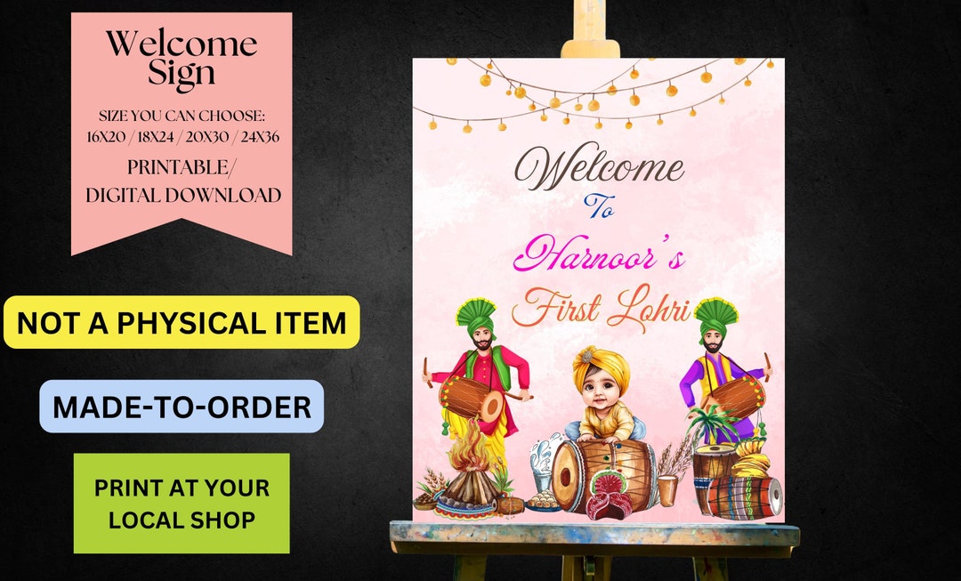 Lohri Party Welcome Sign | Welcome Board for Punjabi Lohri Party | Baby ...