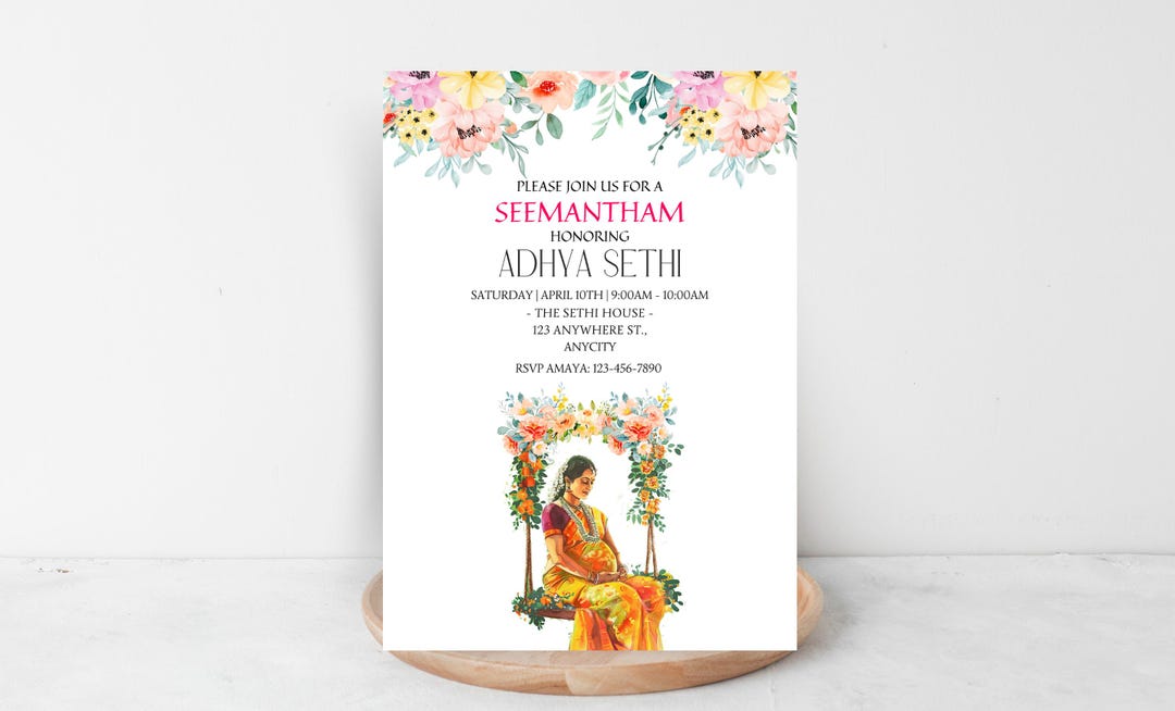 Indian Baby Shower Invitation: Seemantham, Valaikappu, Godh Bharai ...