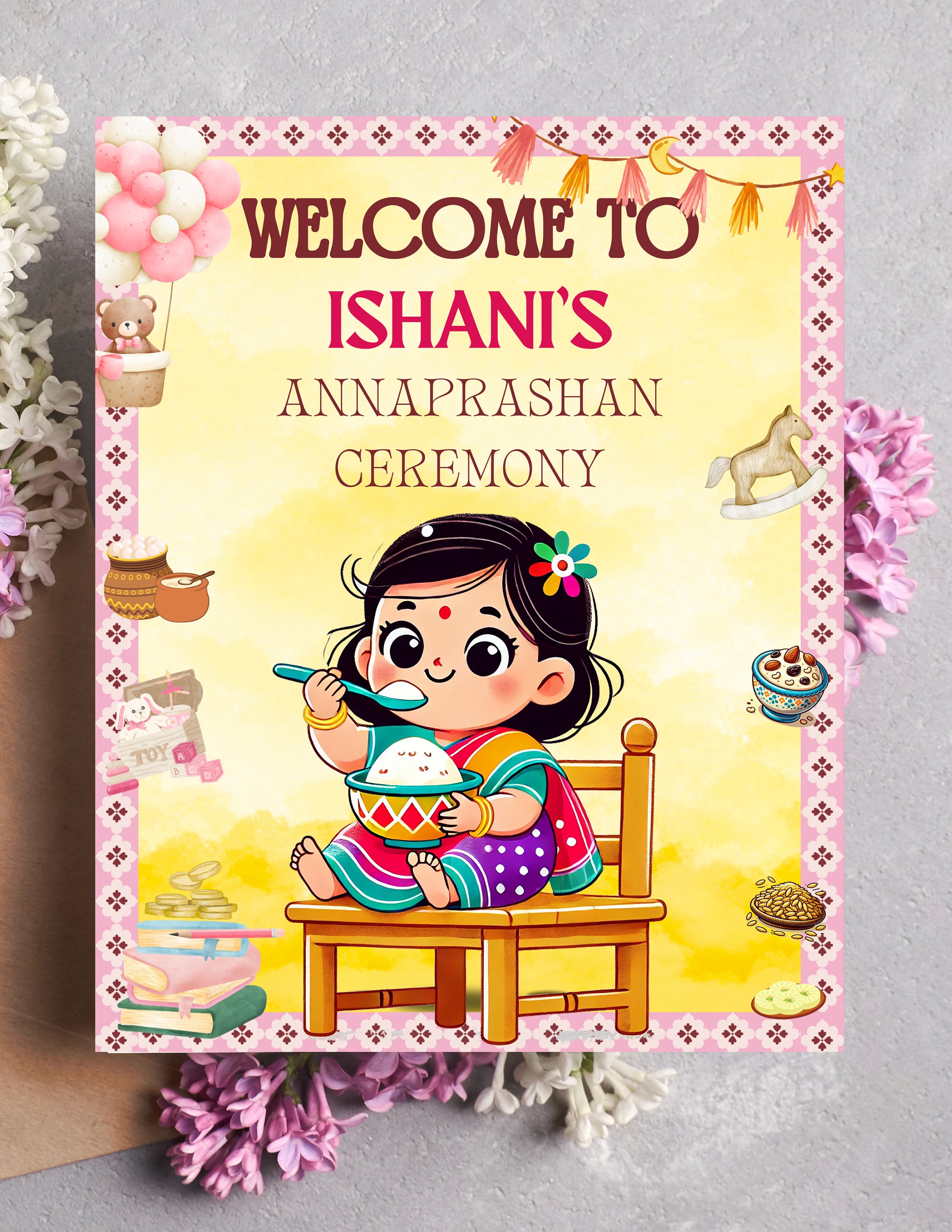 First Rice Ceremony Annaprashan Welcome Sign, Baby Girl Annaprasana ...