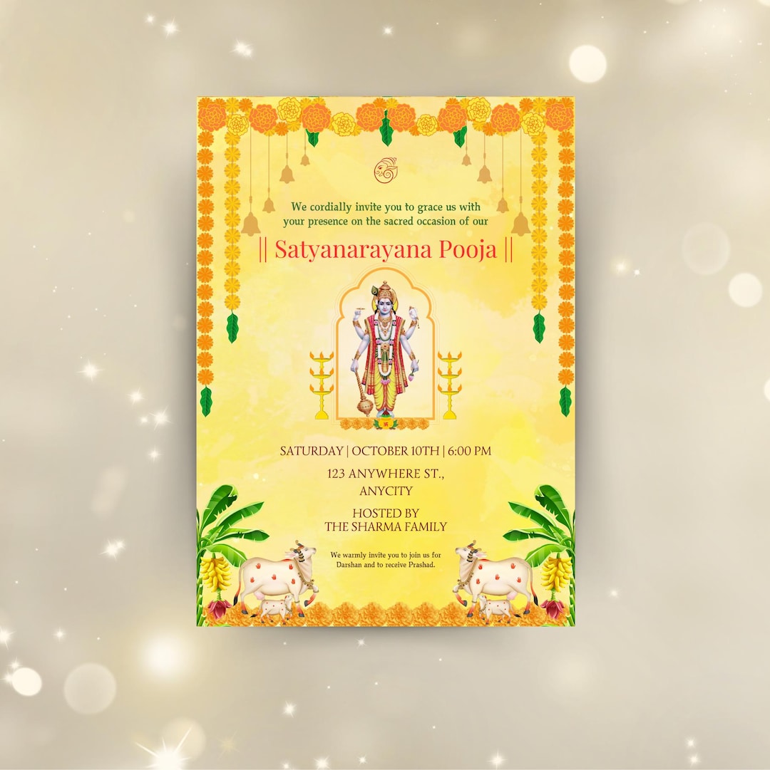 Satyanarayana Pooja Invitation | Editable Satyanarayan Katha Invite ...