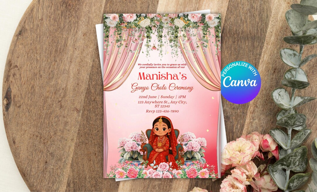 Gunyo Cholo Invitation: Nepali Half-saree Ceremony (canva Template ...