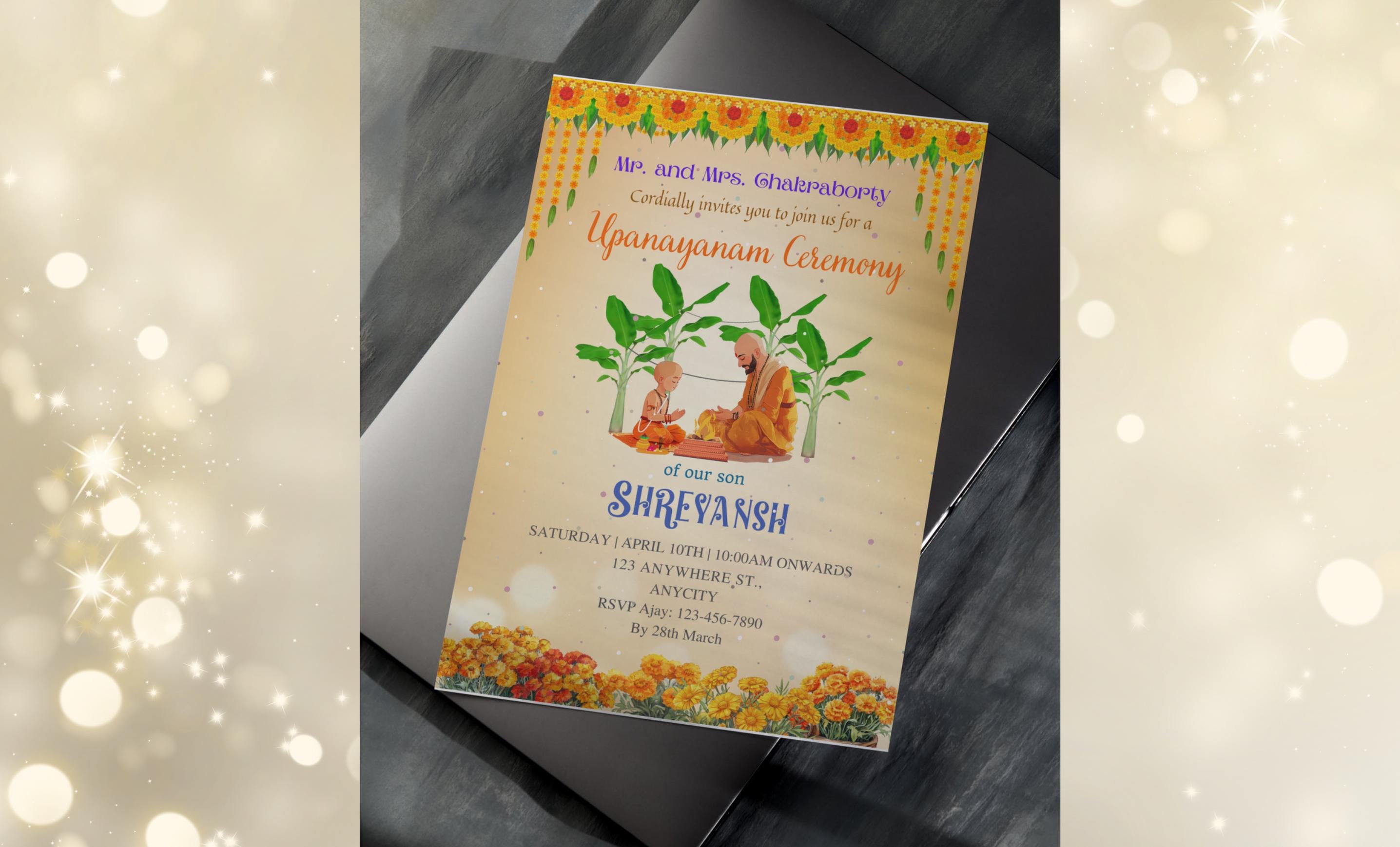 Upanayanam Invitation, Thread, Janeu Ceremony Invitation, Jandhyam ...