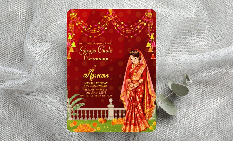 Gunyo Cholo Invitation: Nepali Half Saree Ceremony (canva Template) - Etsy