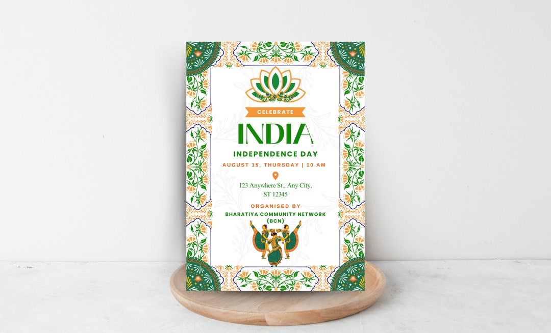 India Independence Day Celebration Invitation Canva Template Digital ...