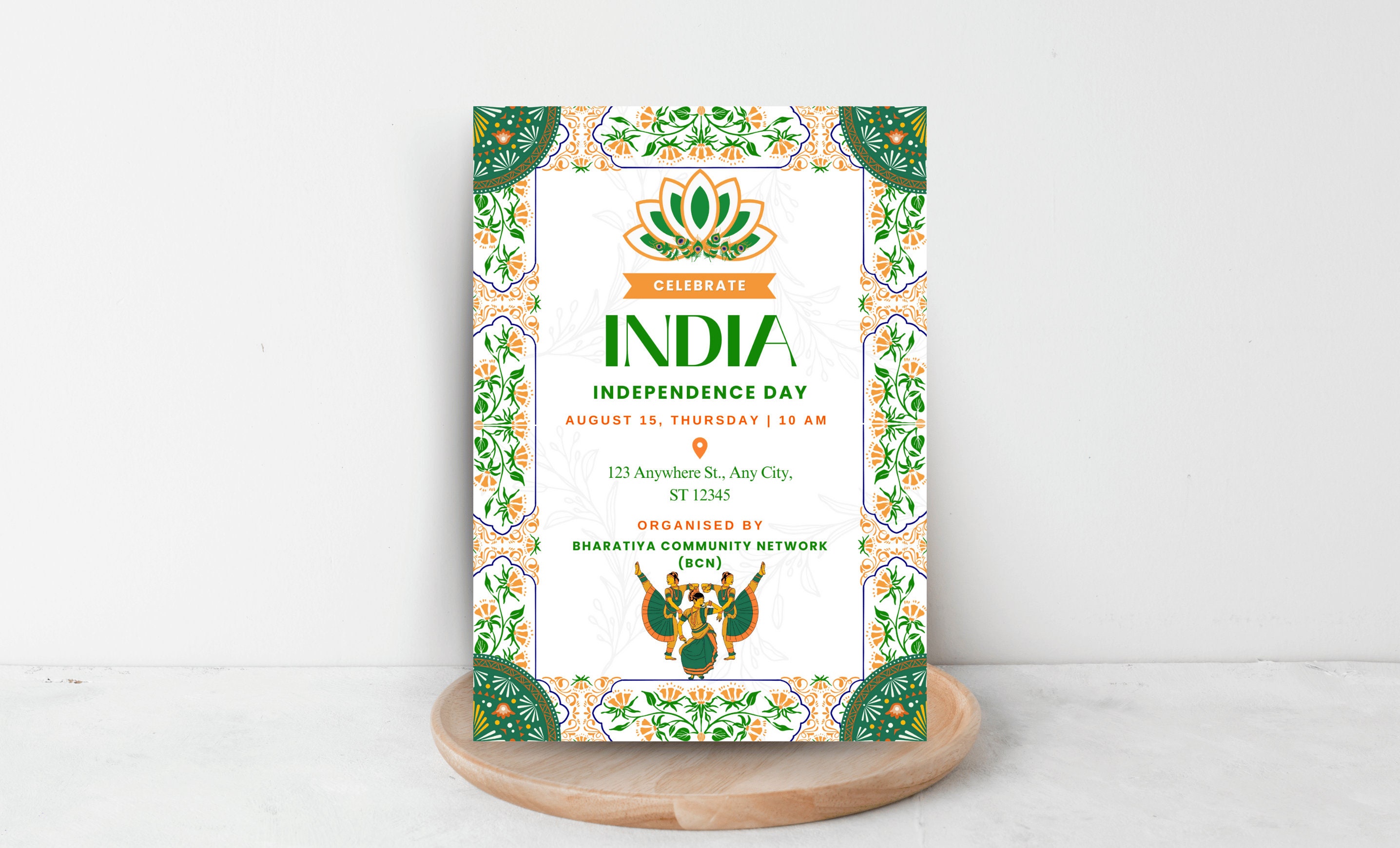 India Independence Day Celebration Invitation Canva Template Digital ...