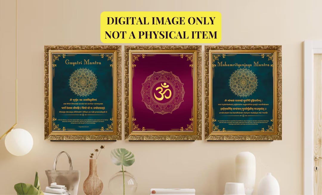 Buy Gayatri Mantra, Om Wall Art Mantra, Mahamrityunjaya Mantra Set of 3 ...