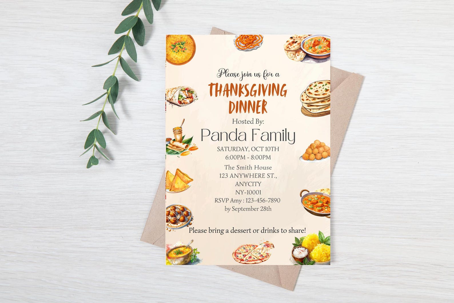 Indian Thanksgiving Dinner Invitation: Editable Festive Potluck Invite ...