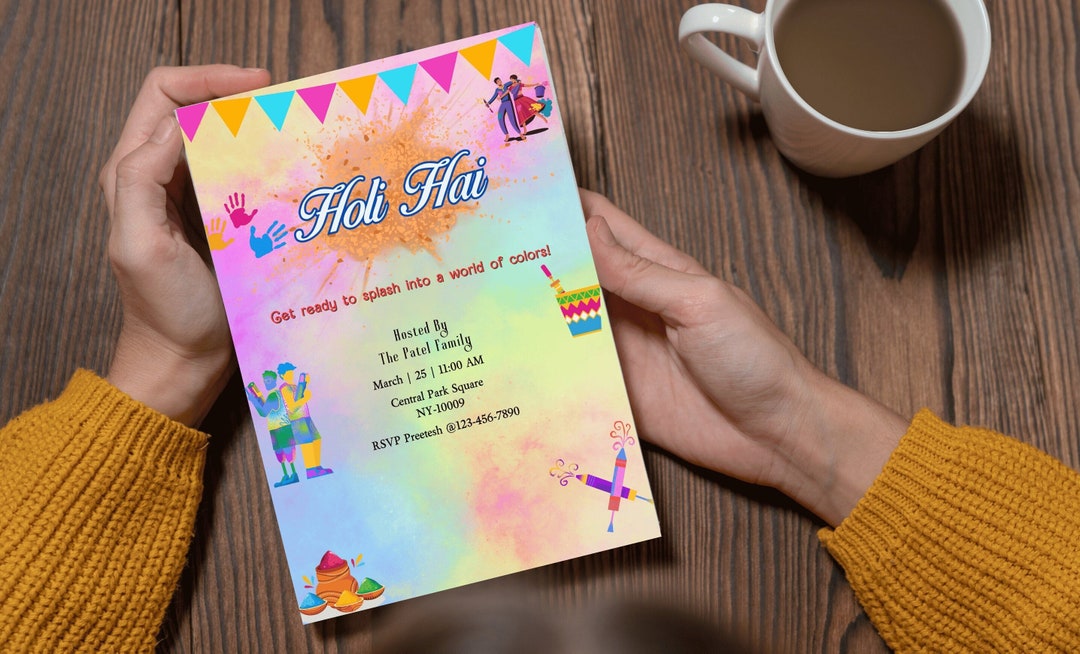 Colorful Holi Invitation, Holi Festival Invites, Printable Holi ...