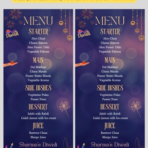 Diwali Party Food Menu Card, Deepavali Celebration Food Menu Card ...
