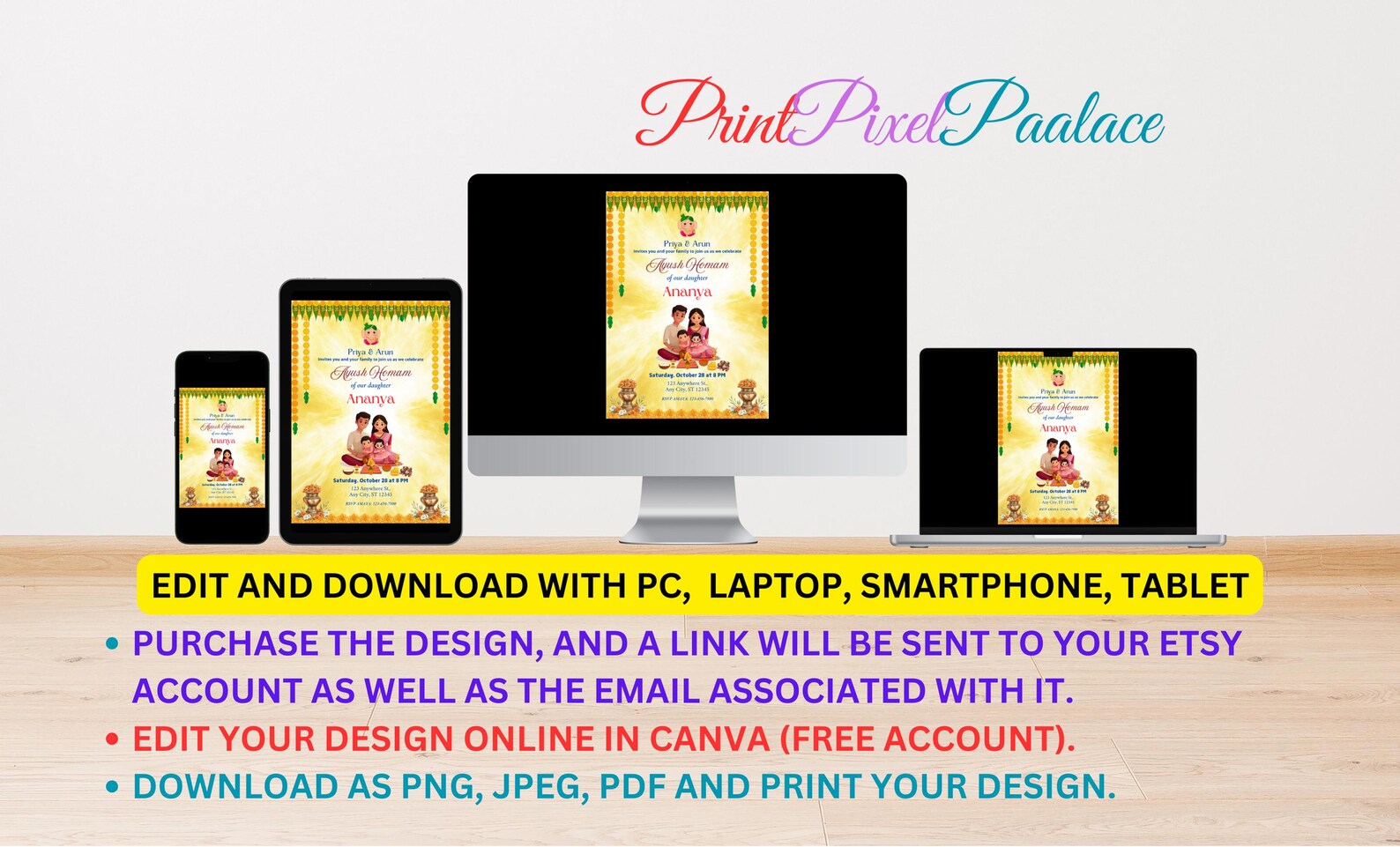 Baby Girl Ayush Homam Invitation: Personalized Canva Template (digital ...