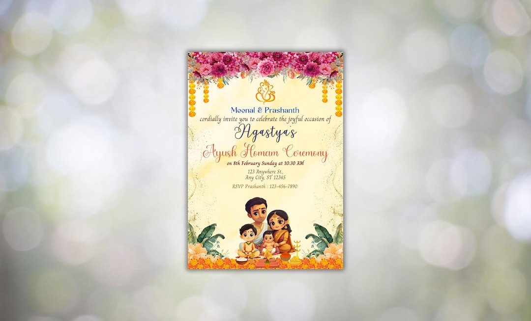 Ayush Homam Ceremony Invitation: Baby Boy Canva Template (digital ...