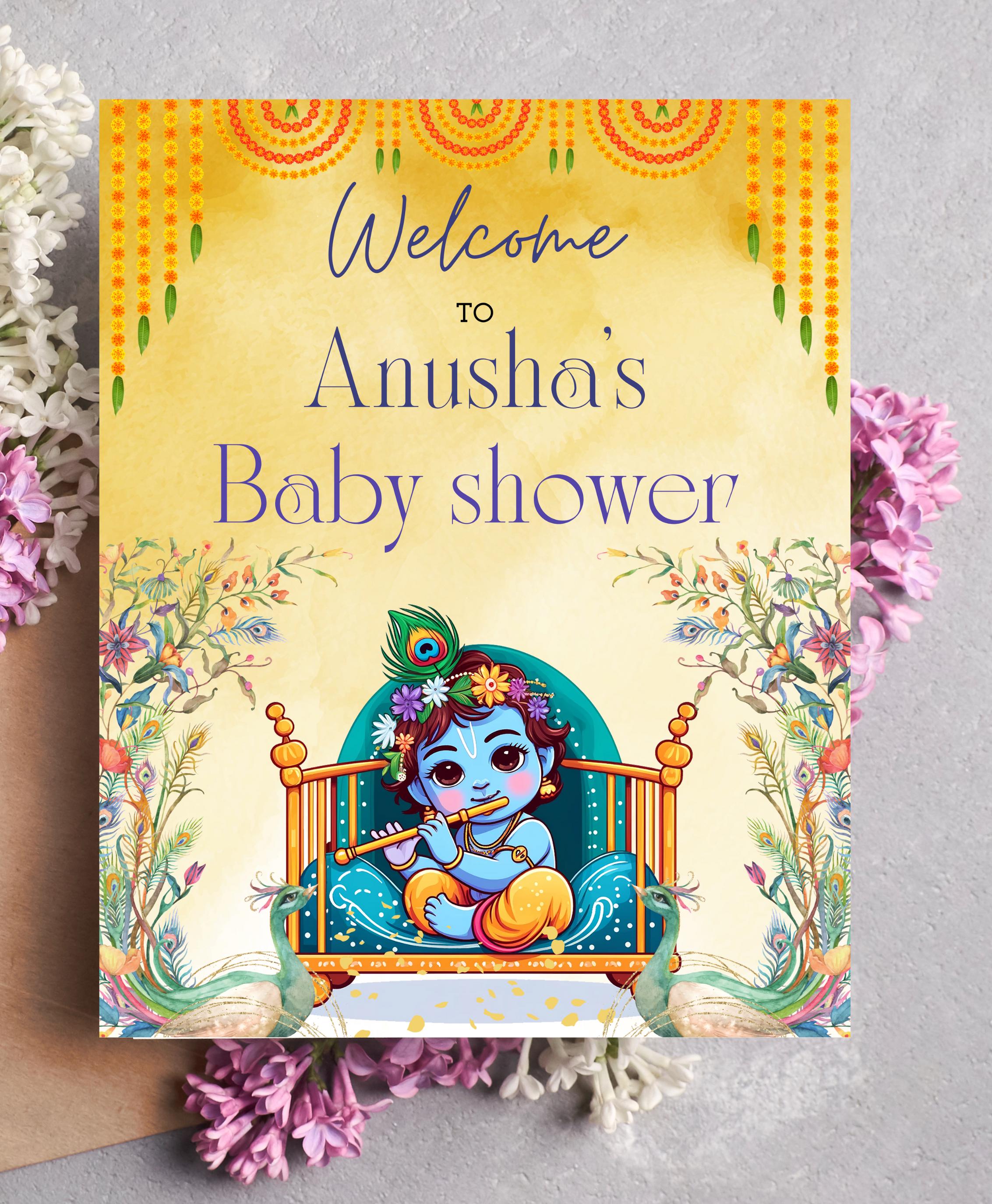 Indian Baby Shower Welcome Sign, Baby Krishna Godh Bharai Welcome ...