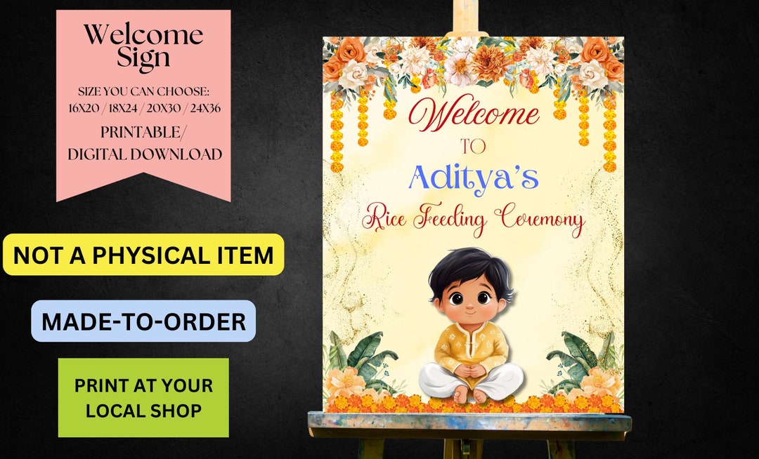 First Rice Ceremony Annaprashan Welcome Sign, Baby Boy Annaprasana ...