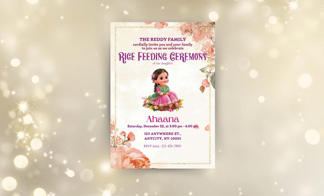 Editable Annaprashan Invitation, Baby Girl Rice Feeding Ceremony Invite ...