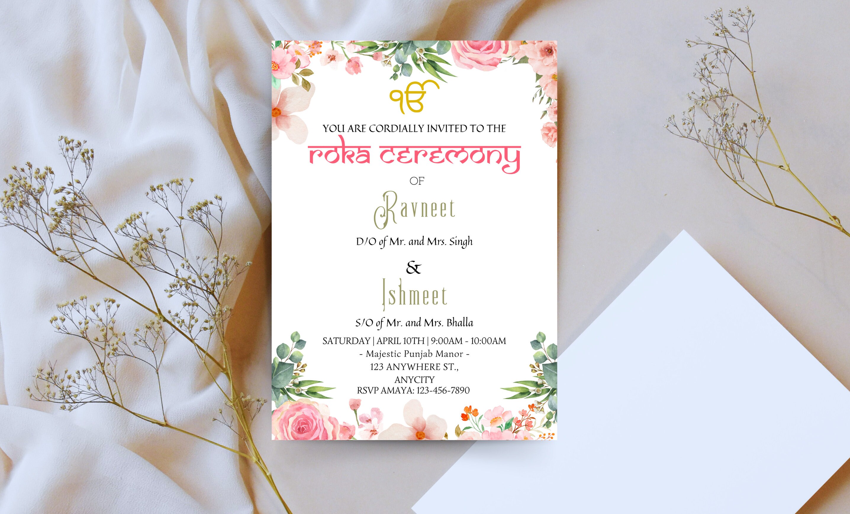 Indian Roka Ceremony Invite | Engagement Invitation | Floral Engagement ...