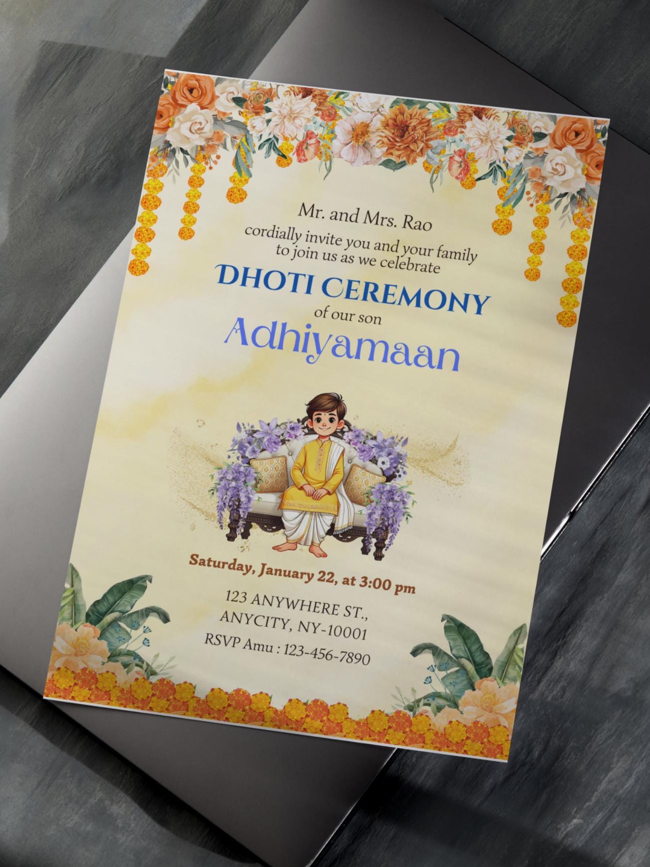 Dhoti Ceremony Invitation, Dhoti Function Invite, Panchalu Invitation ...