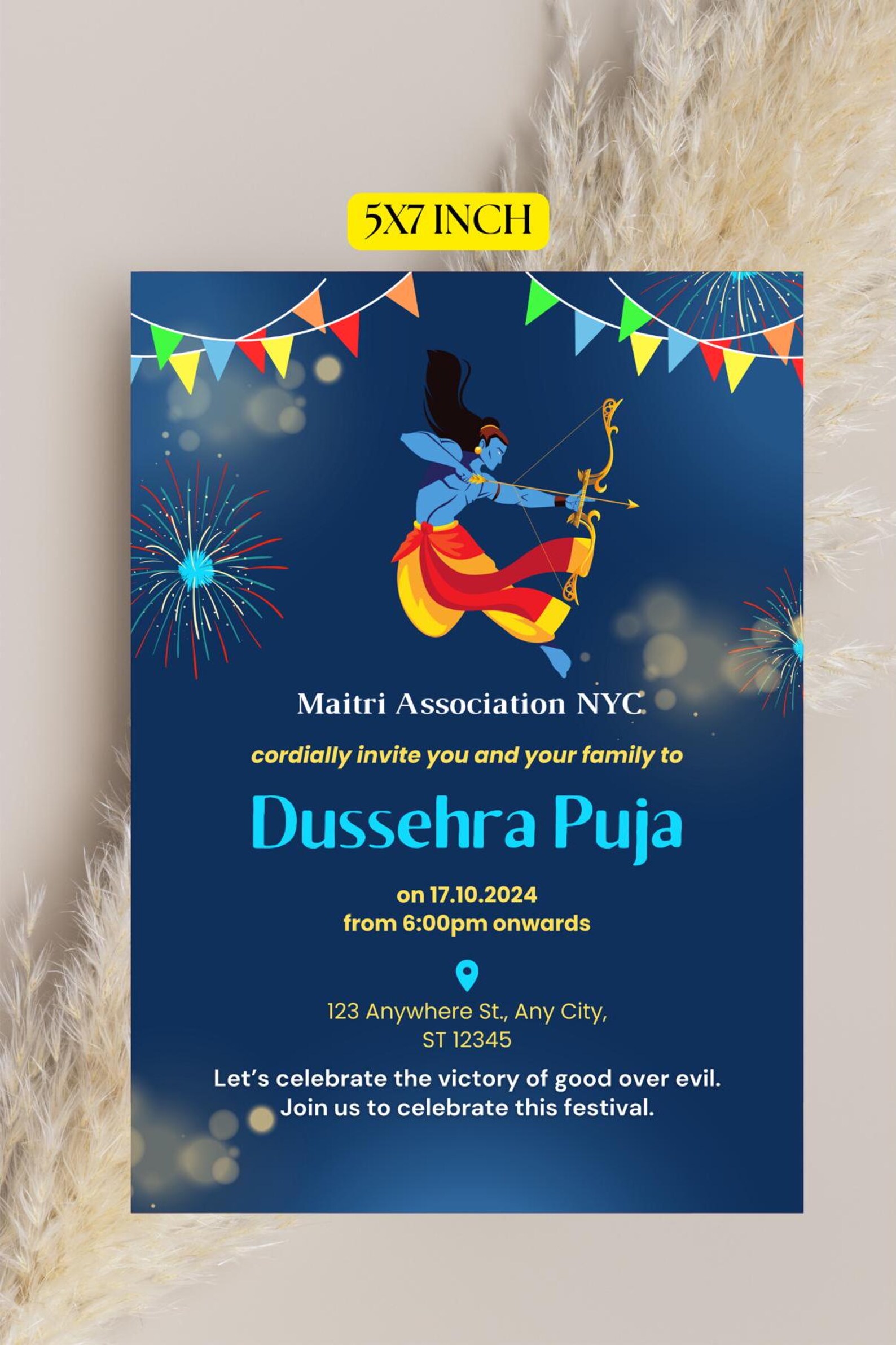 Dussehra Puja Invite, Dussehra Puja Invitation, Canva Editable Template ...