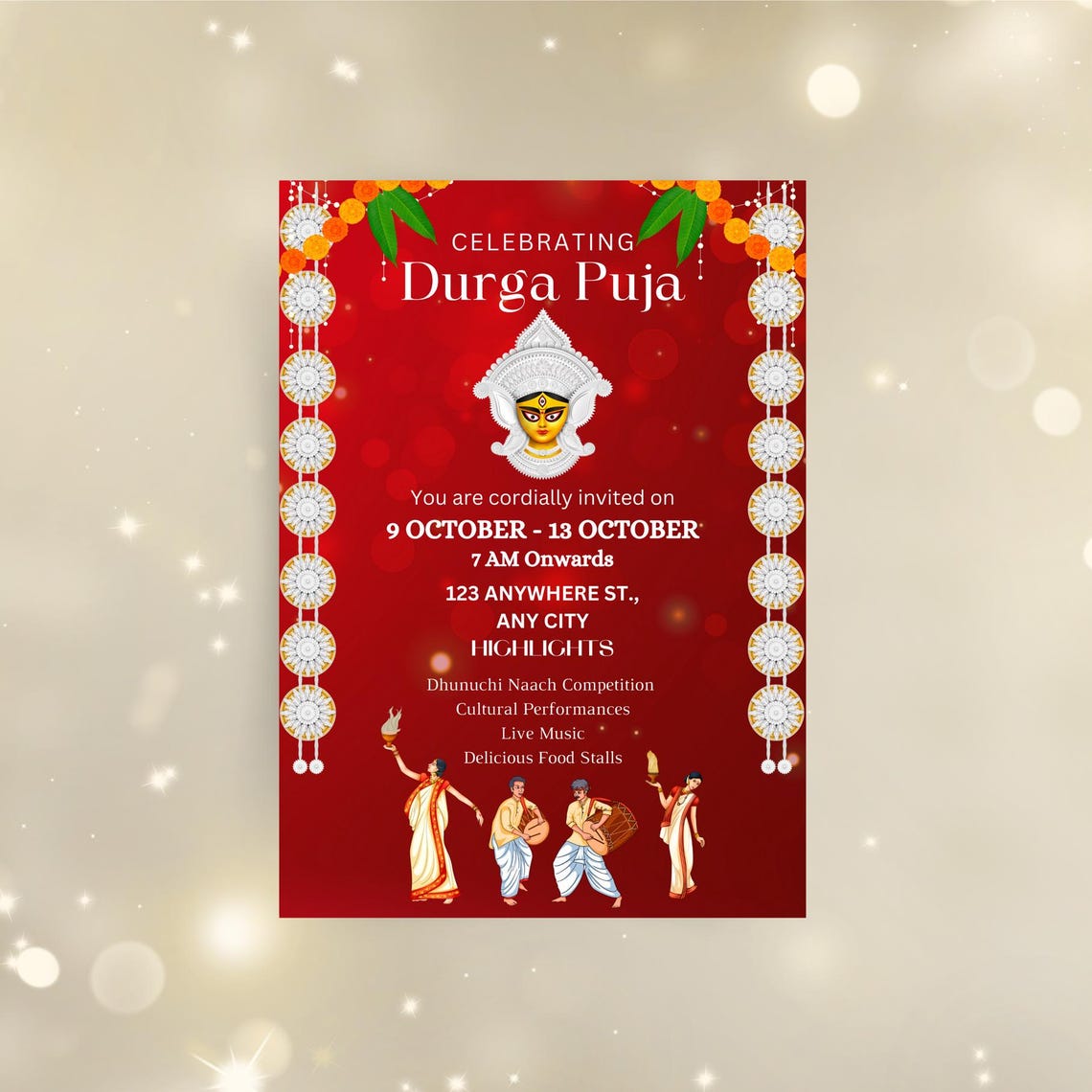 Durga Puja Invite, Indian Festive Puja Invite, Ma Durga Puja Invitation ...