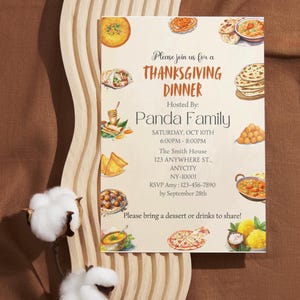 Indian Thanksgiving Dinner Invitation: Editable Festive Potluck Invite ...