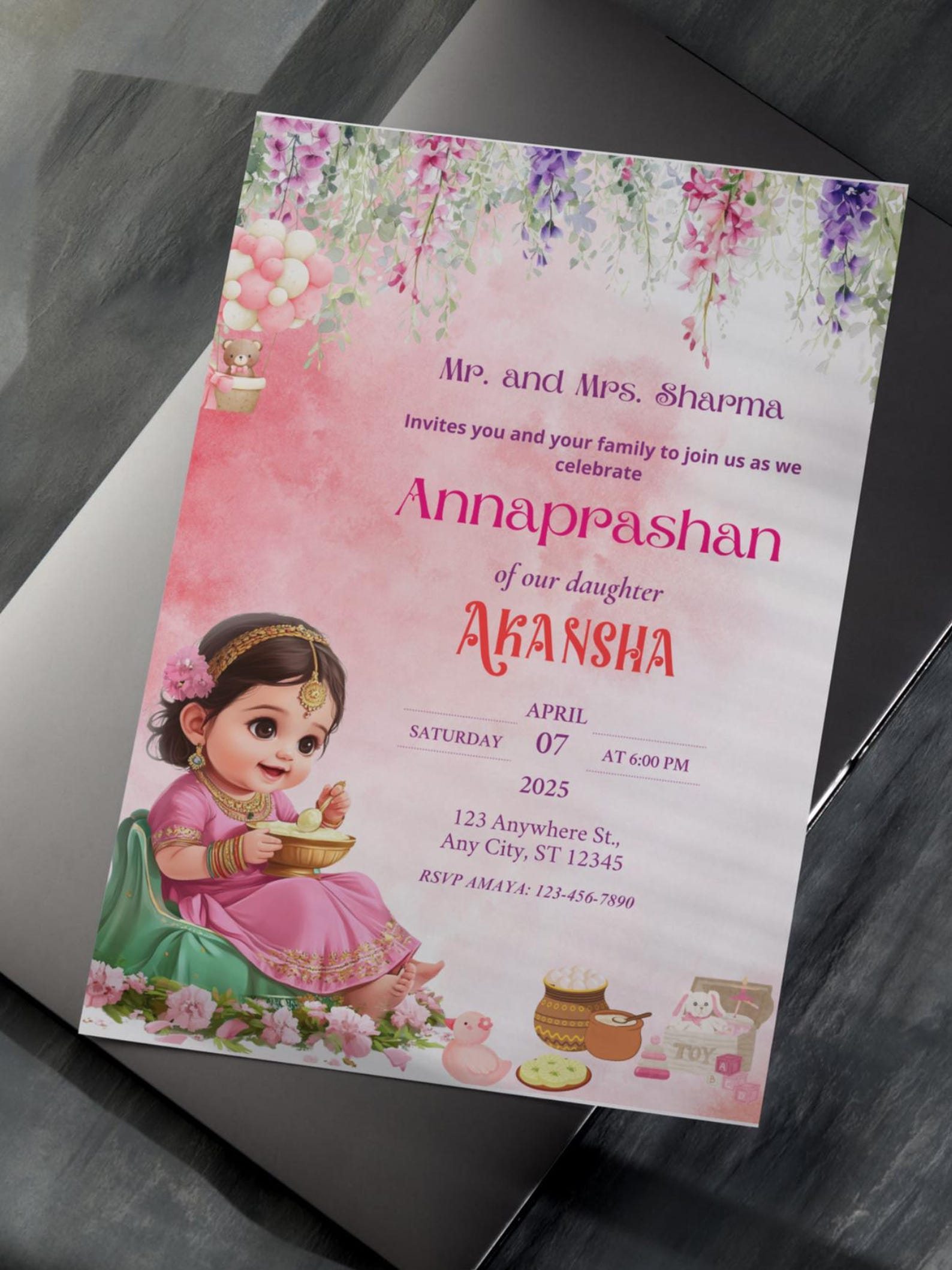 Editable Annaprashan Invitation, Baby Girl Rice Feeding Ceremony Invite ...