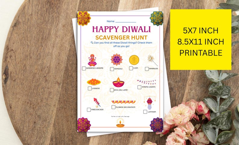 Diwali Scavenger Hunt Game, Printable Festival of Lights Party Games ...