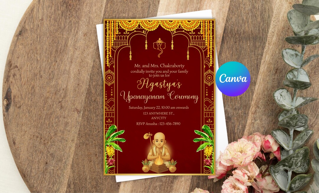 Upanayanam Invitation, Thread Ceremony, Janeu Ceremony Invitation ...