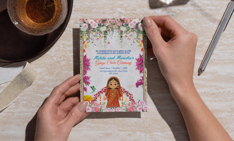 Gunyo Cholo Invitation: Nepali Half Saree Ceremony, Canva Template ...