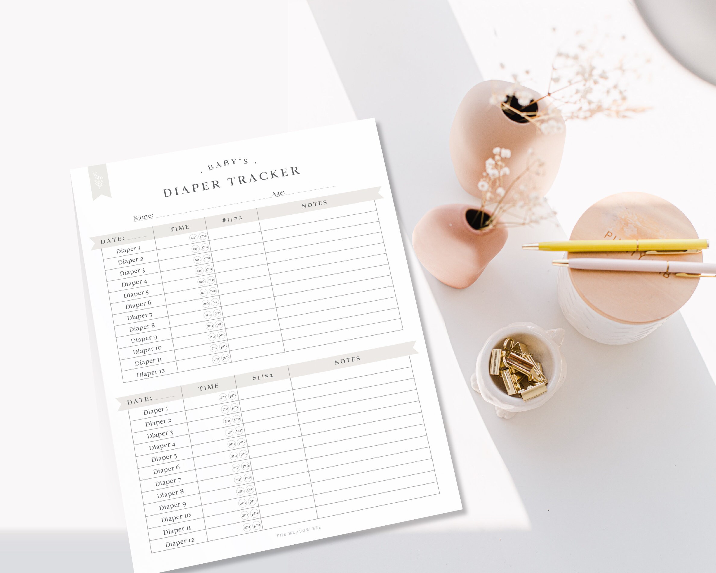 Baby Diaper Tracker - Beige - Etsy