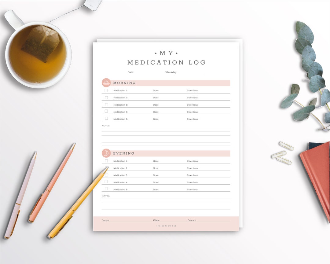 Daily Medication Log AM/PM - Pink - Etsy