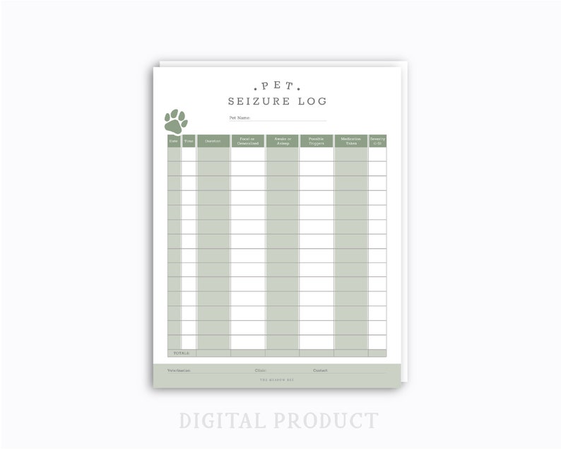 Pet Seizure Log - Green - Etsy