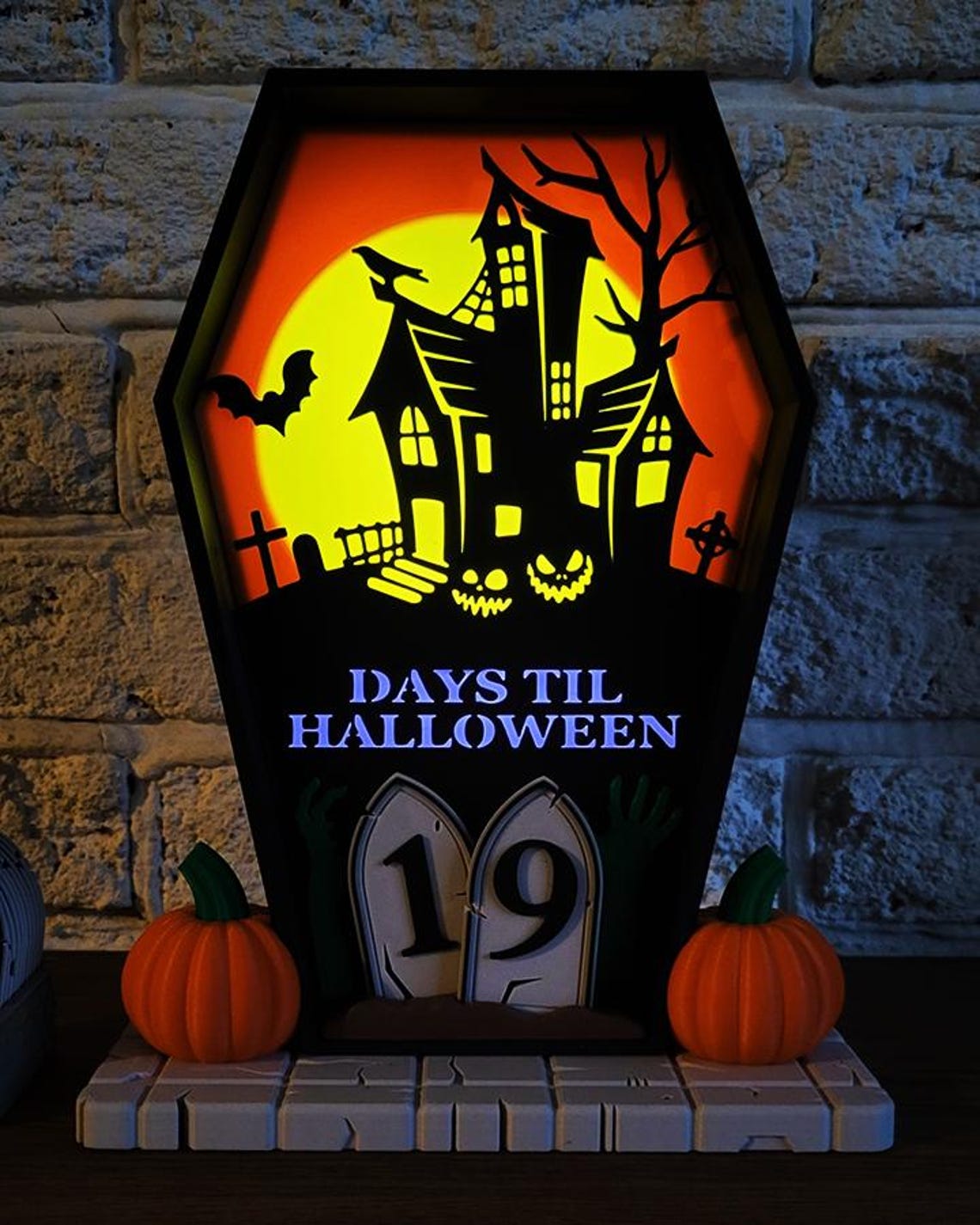 Lighted Halloween Countdown, Spooky Fun Fall Decor, 3D Printed With ...