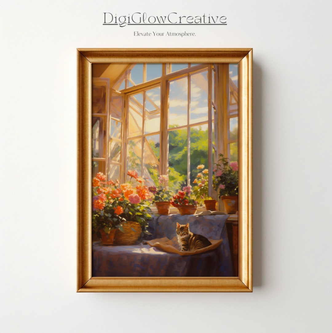 Printable Monet Inspired Cats by the Window vintage Oil Painting Kitten ...