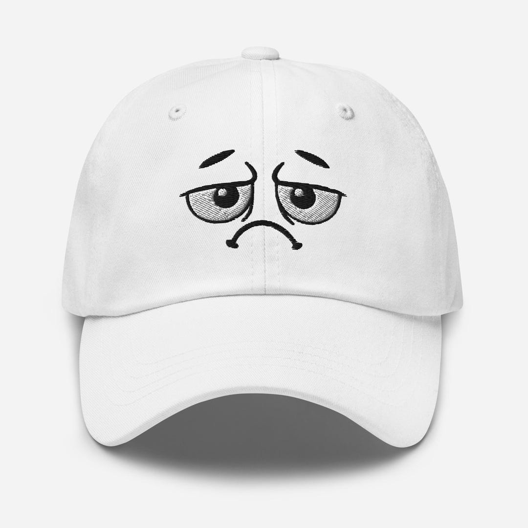 Sad Face Embroidered Hat – Cartoon Expression Cap, Funny Emotional Dad ...