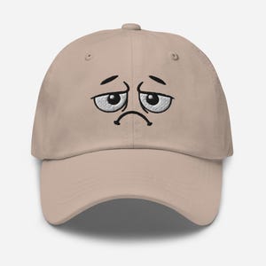 Sad Face Embroidered Hat – Cartoon Expression Cap, Funny Emotional Dad ...
