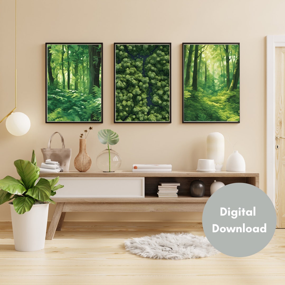 Lush Forest Art Print, Green Nature Wall Decor, Botanical Print, Forest ...