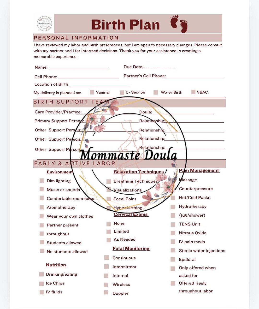 The Ultimate Birth Plan Template, Childbirth Education, Midwife Handout ...