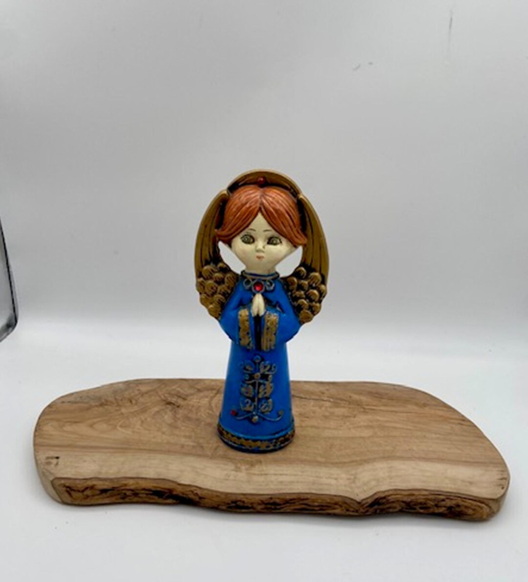 MCM Ardco Chalkware Angel Blue Gold With Red Jewels - Vintage Christmas ...