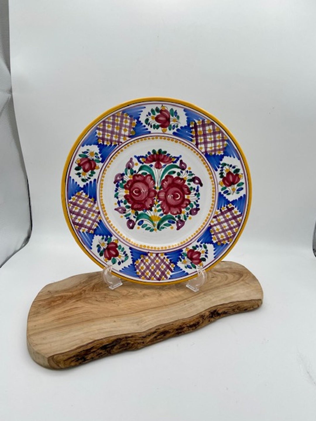 Czechoslovakia Pottery 10.5"w Wall Plate Hand-painted Signed Modra 505 ...