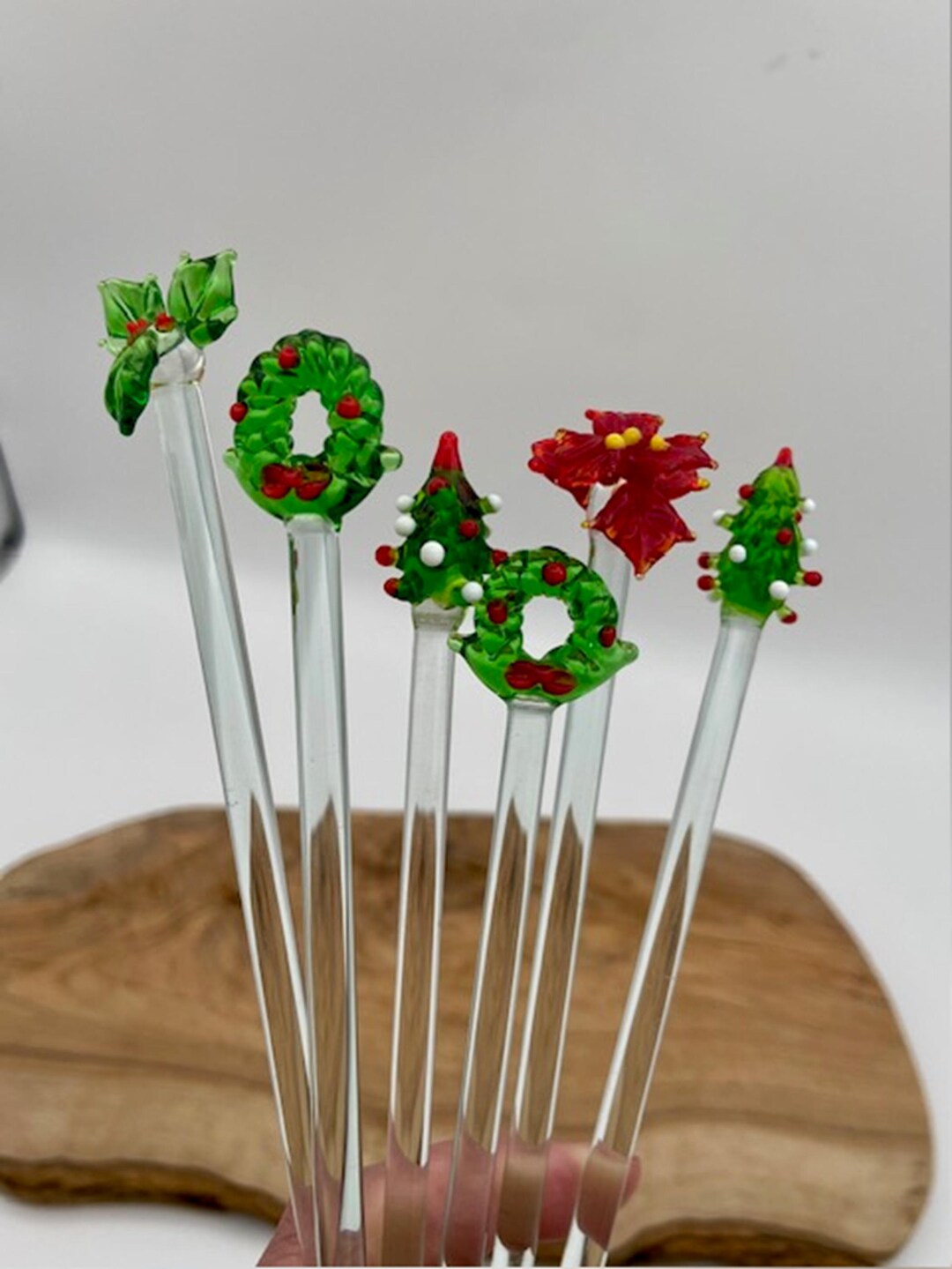 Vintage Set of 6 Hand-blown Art Glass Christmas Swizzle Sticks Wreaths ...
