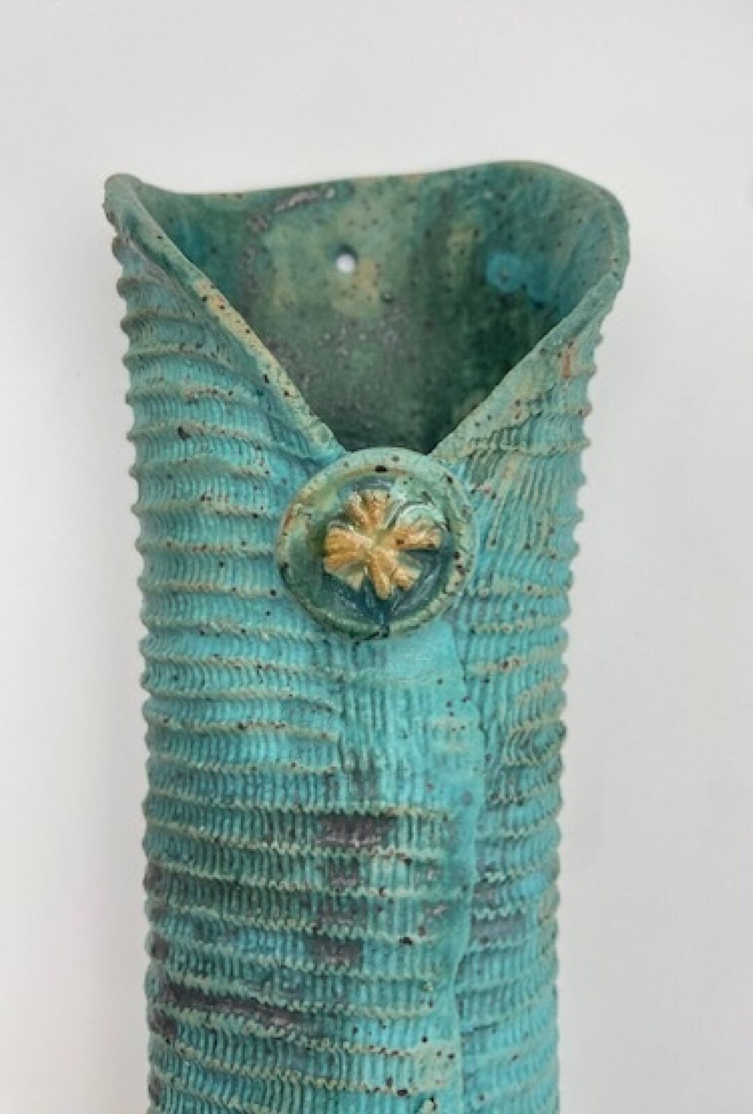 Unique Studio Art Pottery Embossed Ceramic Verdigris Wall Pocket - Etsy