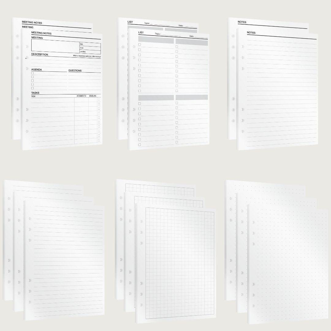 Notes Bundle – 420 A5 Planner Inserts | Lined, Dotted, Grid & Meeting ...