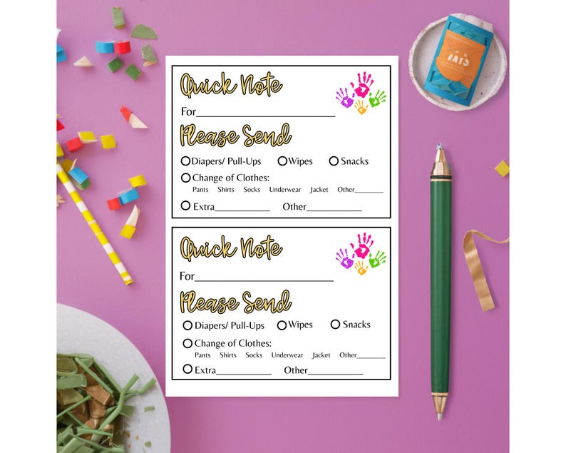 Daycare Note From Teacher: Printable Quick Note (PDF Download 8.5x11in ...