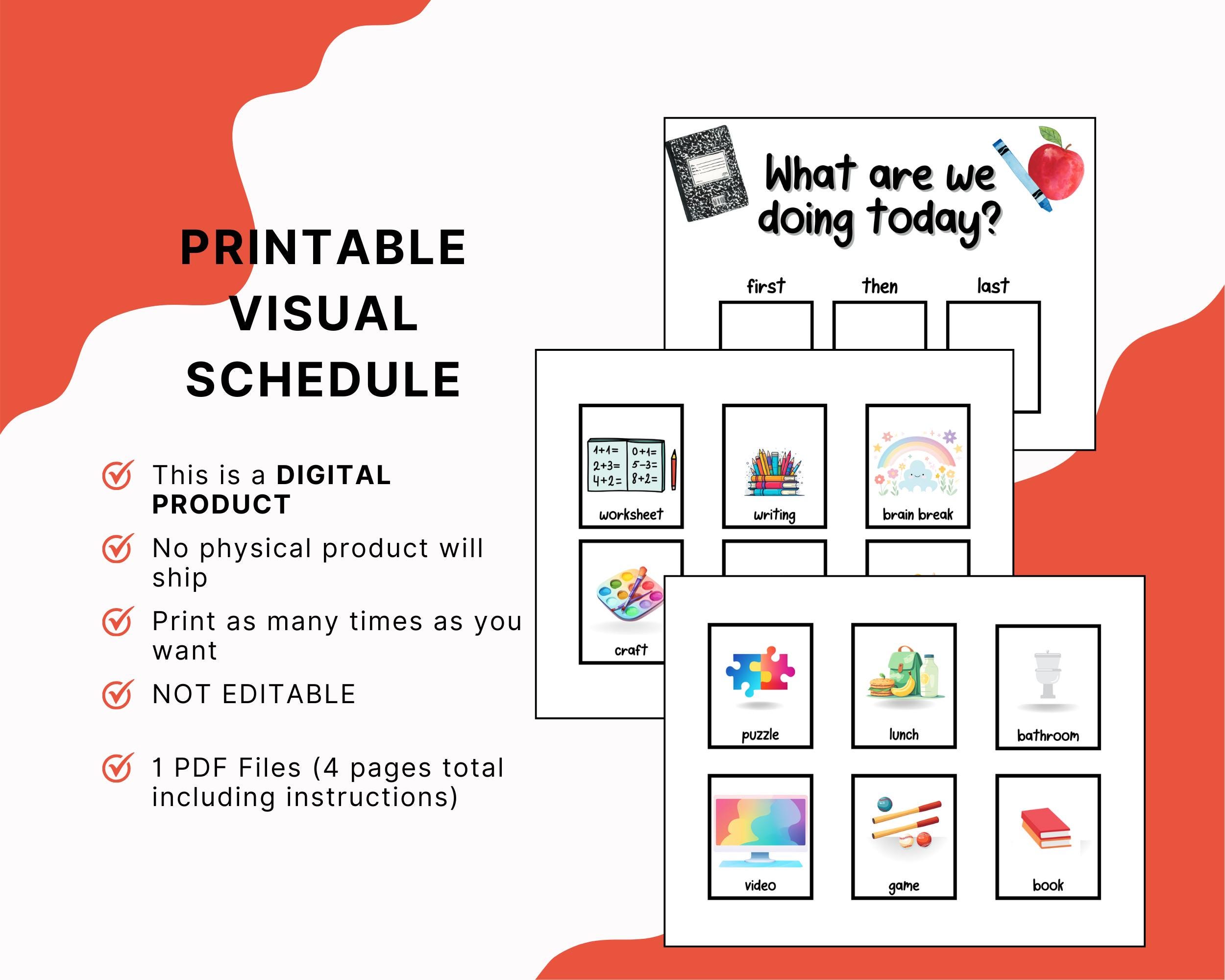 Kids Visual Schedule: First, Then, Last - School Day Routine (digital ...