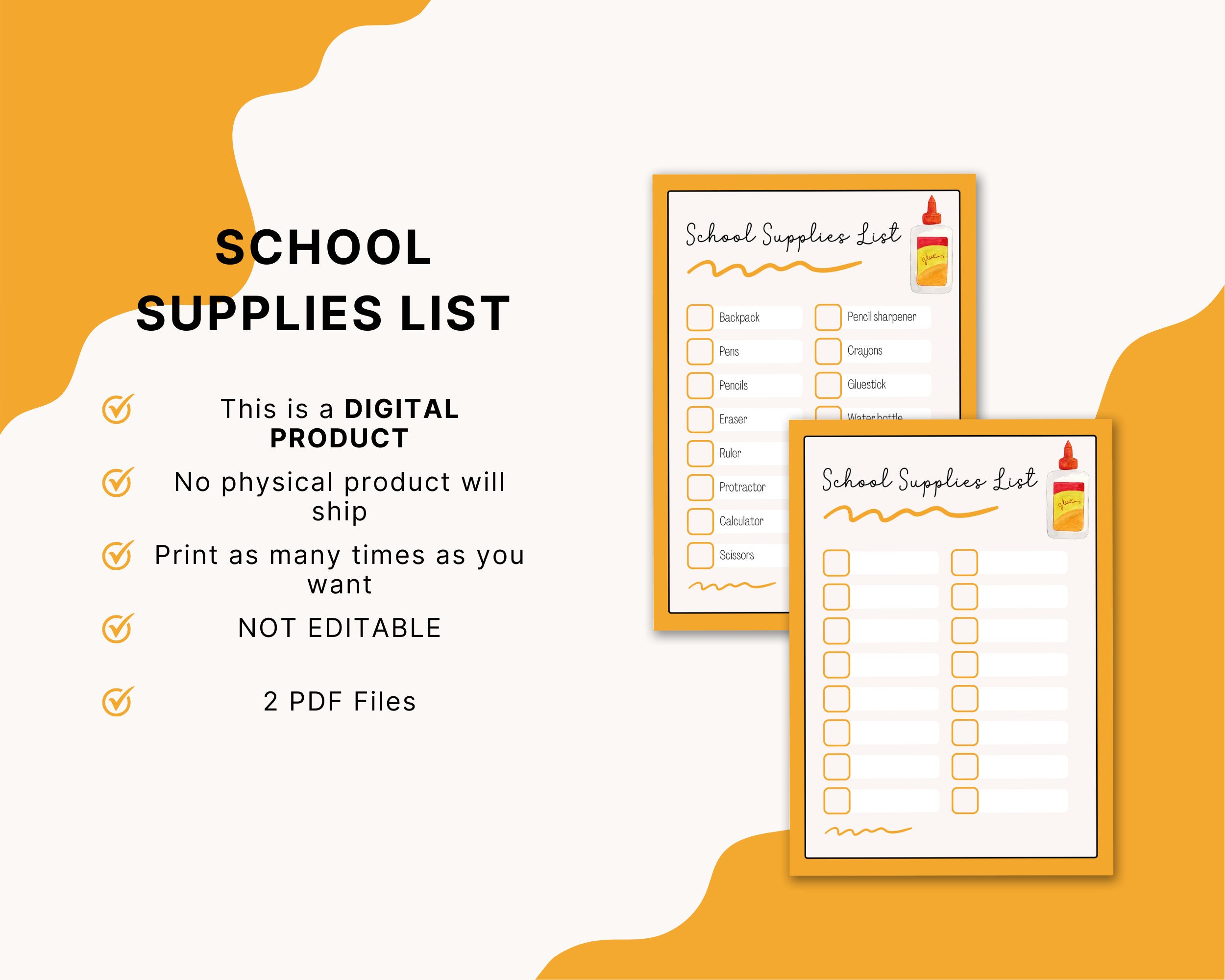 Printable Back to School Supply List: Blank & Pre-filled (PDF) - Etsy