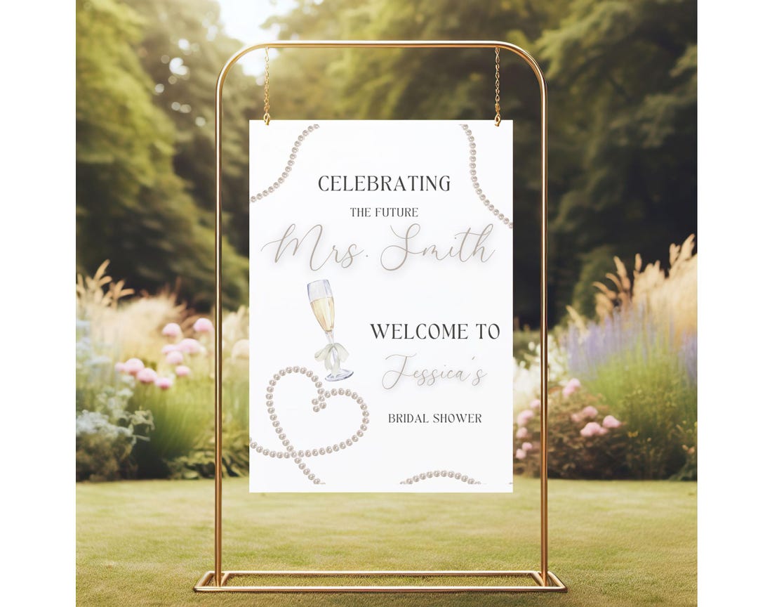 Pearls and Prosecco Bridal Shower Welcome Sign, Bubbly Welcome Bridal ...