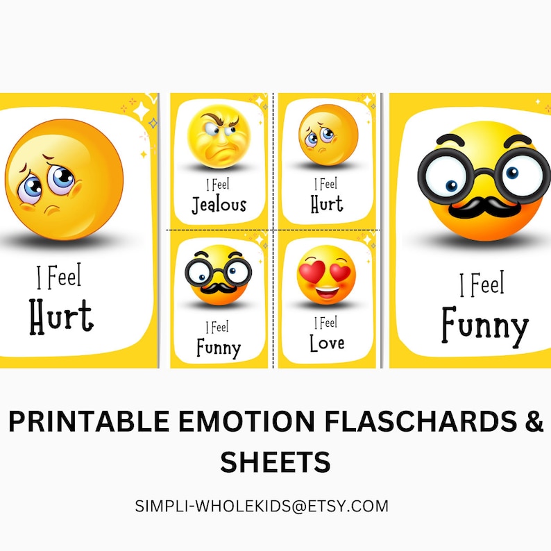 Emotions Flashcards, Printable Flashcards Emotions, Emoji Emotions, Emotional Emojis - Etsy