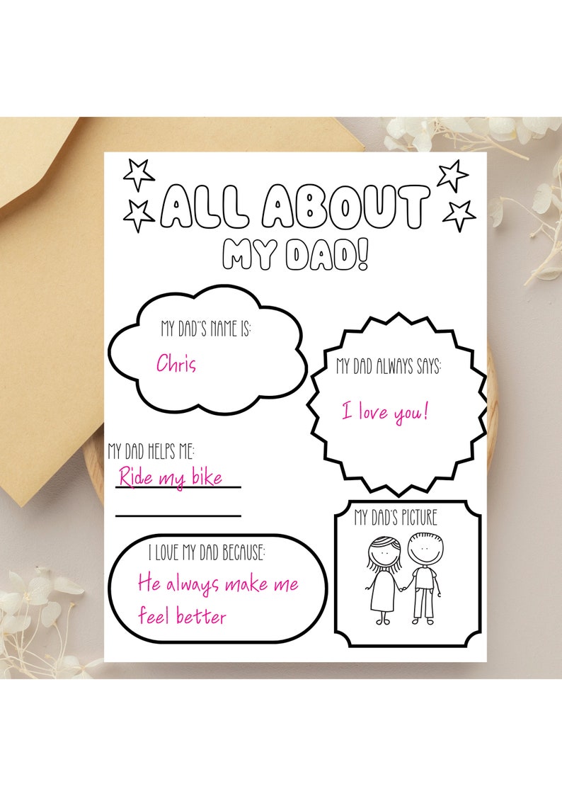 All About My Dad Printable, Father's Day Digital Product, Gift From Kid ...